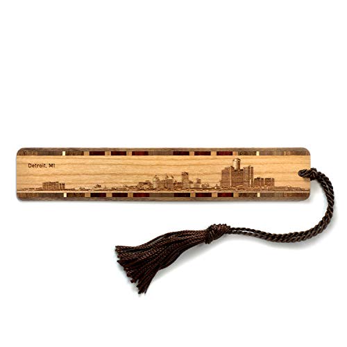 Detroit, Michigan Skyline - Engraved Wooden Bookmark with Tassel - Made in USA - Also Available Personalized