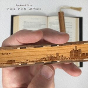 Detroit, Michigan Skyline - Engraved Wooden Bookmark with Tassel - Made in USA - Also Available Personalized