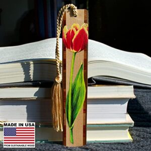 Tulip Art by Christi Sobel on Mitercraft Handmade Wooden Bookmark - Also Available Personalized - Made in USA