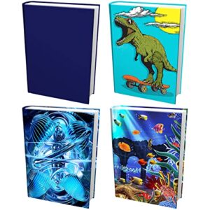 easy apply, reusable book covers 4 pk. best jumbo 9×11 textbook jackets for back to school. stretchable to fit most large hardcover books. perfect fun, washable designs for girls, boys, kids and teens