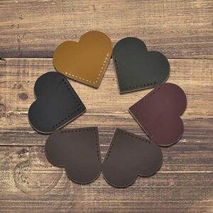 WANDIC Leather Heart Bookmark, 5 Pcs Heart Shape Corner Page Makers Handmade Reading Book Marker for Bookworm Book Lovers Gifts