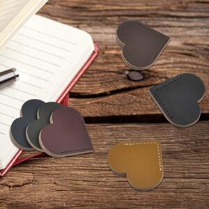 WANDIC Leather Heart Bookmark, 5 Pcs Heart Shape Corner Page Makers Handmade Reading Book Marker for Bookworm Book Lovers Gifts