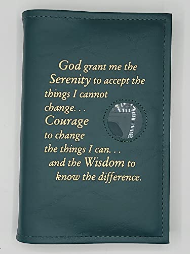 Alcoholics Anonymous AA Big Book Cover Serenity Prayer & Medallion Holder Green