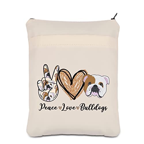 PLITI Bulldog Book Sleeve English Bulldog Lover Gift Bulldog Mom Gift Peace Love Bulldogs Book Bag (Peace Bulldogs BS)