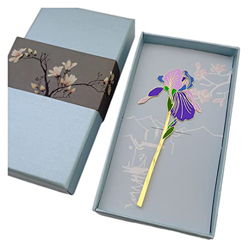 Hollow Metal Bookmarks Retro Colorful Flowers Bookmarks Reading Markers with Gift Boxes for Teacher Gift Student Supplies Purple Iris