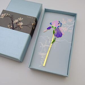 Hollow Metal Bookmarks Retro Colorful Flowers Bookmarks Reading Markers with Gift Boxes for Teacher Gift Student Supplies Purple Iris