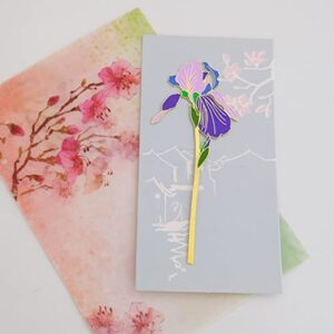 Hollow Metal Bookmarks Retro Colorful Flowers Bookmarks Reading Markers with Gift Boxes for Teacher Gift Student Supplies Purple Iris