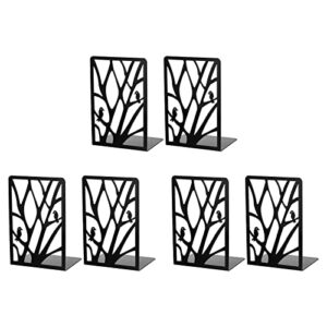 patikil bookend, 3 set bird l-shaped metal book end organizer for shelves stationery storage, black