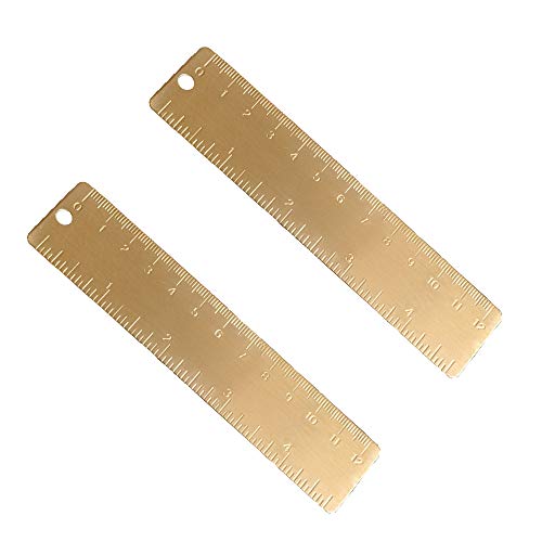 Juland 2PCS Gold Brass Ruler Handy Straight Ruler Vintage Metal Copper Bookmark Cm Inch Dual Scale Engraved 4.72" / 12cm