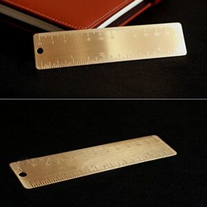 Juland 2PCS Gold Brass Ruler Handy Straight Ruler Vintage Metal Copper Bookmark Cm Inch Dual Scale Engraved 4.72" / 12cm