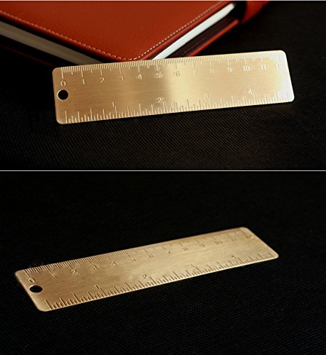 Juland 2PCS Gold Brass Ruler Handy Straight Ruler Vintage Metal Copper Bookmark Cm Inch Dual Scale Engraved 4.72" / 12cm