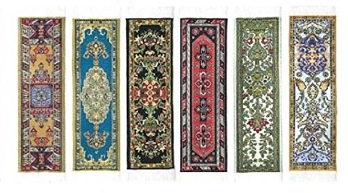 Oriental Carpet Woven Fabric Bookmark - 6 Bookmark Design Collection - Set #2 Beautiful, Elegant, Cloth Bookmarks! Best Gifts & Stocking Stuffers for Men,Women,Teachers & Librarians!