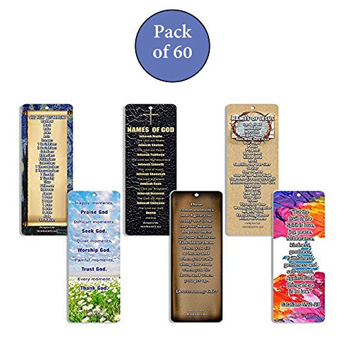 Christian Bookmarks Cards - Books of The Bible Bookmarks (60 Pack) - Collection & Gift with Inspirational Motivational Encouraging Scripture Based Messages