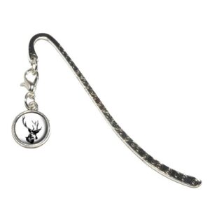 deer head – buck – deer hunting metal bookmark page marker with charm