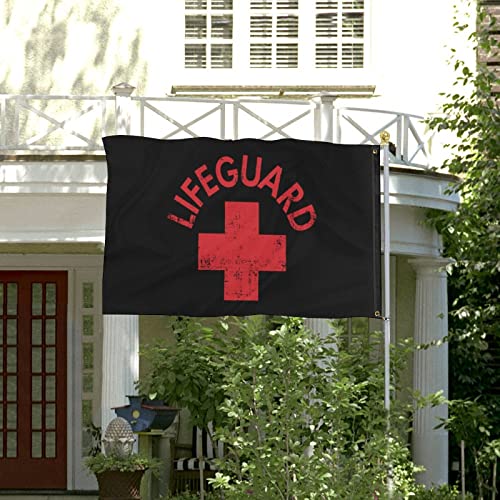 Lifeguard Banner Flag Decorations for Indoor Outdoor Garden Yard Flags Funny Graphic 3x5 4x7 Ft 35x59 in