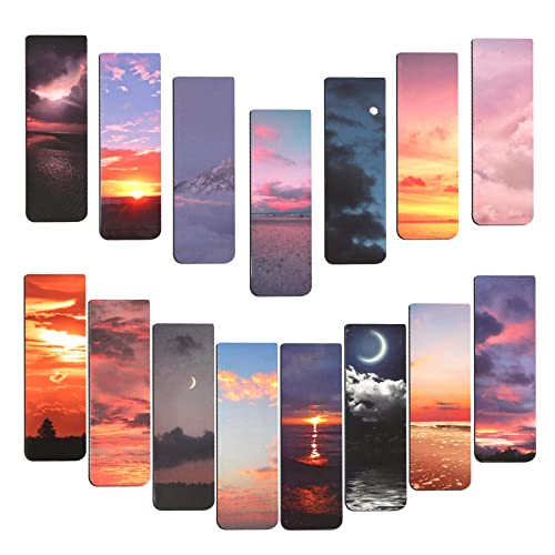 MWOOT 30Pcs Sunset and Cloud Magnetic Bookmarks, Magnet Page Markers Kit for Reading Lovers, Sky Magnetic Page Clips Marcapaginas Magnetico for Kids Students School Reading Supplies (15 Styles, 6x2CM)