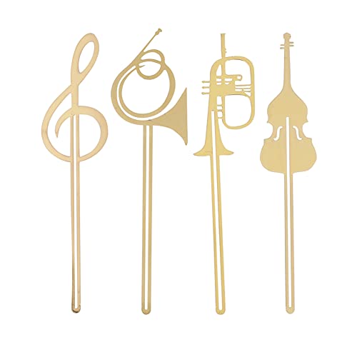 ARFUKA 4pcs Bookmarks Cute Gold Musical Instruments Metal Book Markers Bookmark Page Markers for Books Paper Clips Office School Supplies Stationery Gift Set