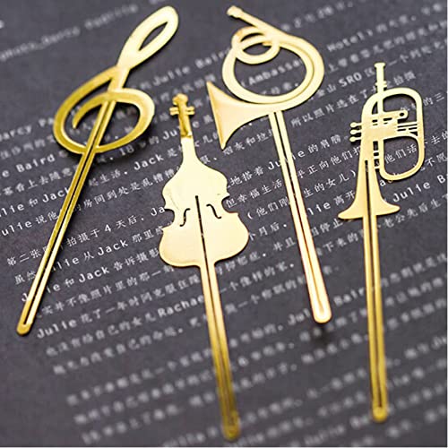 ARFUKA 4pcs Bookmarks Cute Gold Musical Instruments Metal Book Markers Bookmark Page Markers for Books Paper Clips Office School Supplies Stationery Gift Set