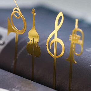 ARFUKA 4pcs Bookmarks Cute Gold Musical Instruments Metal Book Markers Bookmark Page Markers for Books Paper Clips Office School Supplies Stationery Gift Set