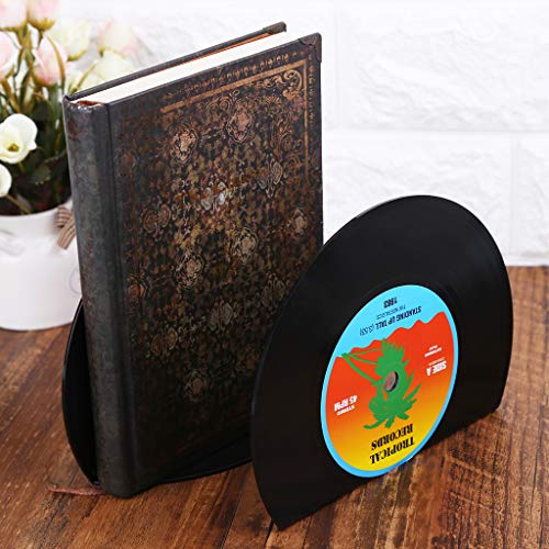 tegongse 2pcs Retro Book Ends, Creative Record Shape Bookends, Non-Skid Bookend Supports, Book Stopper for Books/Movies/CDs/Video Games