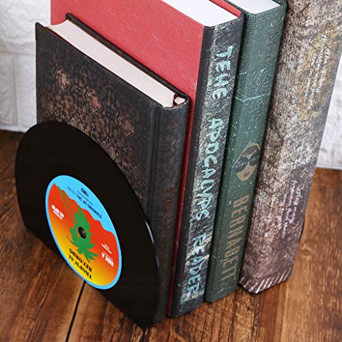 tegongse 2pcs Retro Book Ends, Creative Record Shape Bookends, Non-Skid Bookend Supports, Book Stopper for Books/Movies/CDs/Video Games