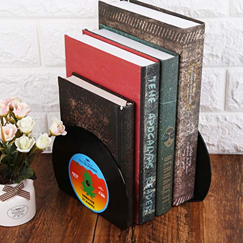 tegongse 2pcs Retro Book Ends, Creative Record Shape Bookends, Non-Skid Bookend Supports, Book Stopper for Books/Movies/CDs/Video Games