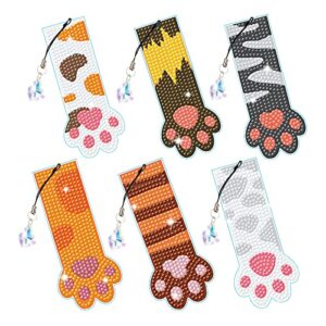 pigpigboss paw bookmark diamond painting set 6 pcs pvc cute animal paw diamond painting bookmark with pendant diamond painting bookmark for adult book decor gift