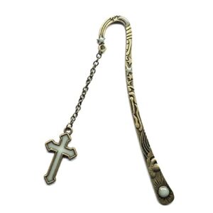 retro metal bookmarks luminous cross book marks book clip with pendant pagination mark 1piece