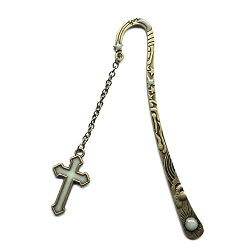 Retro Metal Bookmarks Luminous Cross Book Marks Book Clip with Pendant Pagination Mark 1Piece