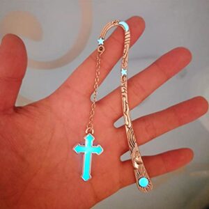 Retro Metal Bookmarks Luminous Cross Book Marks Book Clip with Pendant Pagination Mark 1Piece