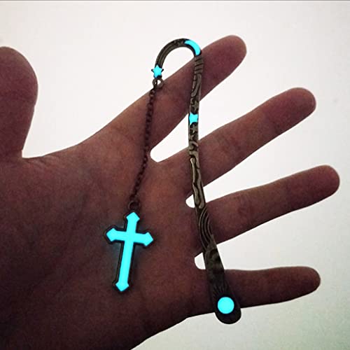 Retro Metal Bookmarks Luminous Cross Book Marks Book Clip with Pendant Pagination Mark 1Piece