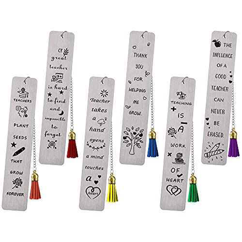 6Pcs Metal Bookmarks Teacher Appreciation Book Page Markers Thank You Teacher Present with with Pendants for Teachers Instructors Birthday Graduation Presents Book Lovers