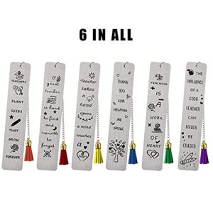 6Pcs Metal Bookmarks Teacher Appreciation Book Page Markers Thank You Teacher Present with with Pendants for Teachers Instructors Birthday Graduation Presents Book Lovers