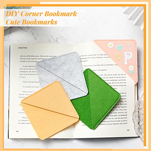 12 Pcs DIY Personalized Hand Embroidered Corner Bookmark Felt Triangle Corner Bookmarks Cute Book Marks with Stars Heart Shaped Items for Book Lovers Women Students Office Gifts Reading Accessories