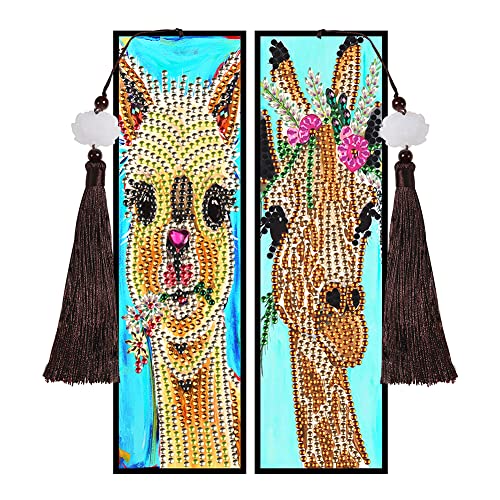 sikiwind Diamond Painting Bookmark, 2pcs 5D DIY Tassel Bookmark Mosaic Embroidery Craft Bookmark Special Shaped Diamond Painting Creative Leather Bookmarks with Tassel