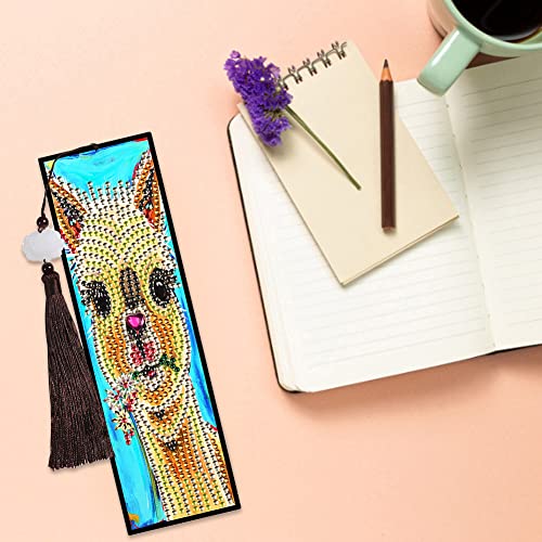 sikiwind Diamond Painting Bookmark, 2pcs 5D DIY Tassel Bookmark Mosaic Embroidery Craft Bookmark Special Shaped Diamond Painting Creative Leather Bookmarks with Tassel