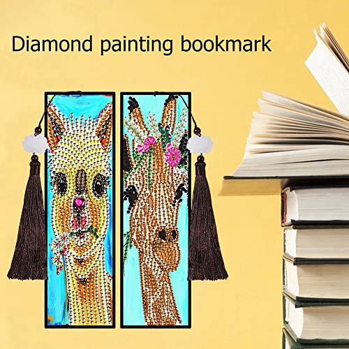 sikiwind Diamond Painting Bookmark, 2pcs 5D DIY Tassel Bookmark Mosaic Embroidery Craft Bookmark Special Shaped Diamond Painting Creative Leather Bookmarks with Tassel