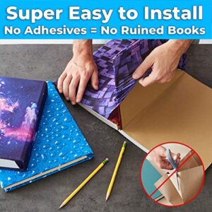 Easy Apply, Reusable Book Covers 4 Pk. Best 8x10 Textbook Jackets for Back to School. Stretchable to Fit Most Medium Hardcover Books. Perfect Fun, Washable Designs for Girls, Boys, Kids and Teens