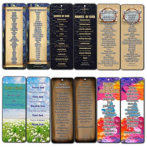 Book of The Bible Bookmarks (12-Pack) - Religious Basket Stuffers for Bible Studies VBS Cell Group Good Friday Easter Thanksgiving Christmas Church Supplies