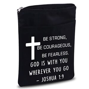 lqri joshua 1:9 bible verse scripture book sleeve christian gift religious faith bible cover book protector book zipper pouch (joshua 1:9 black books)