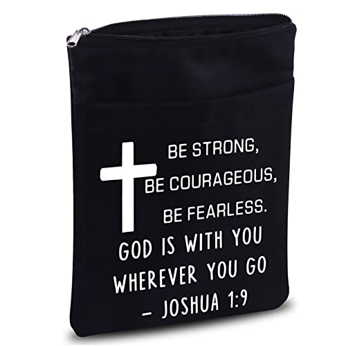 LQRI Joshua 1:9 Bible Verse Scripture Book Sleeve Christian Gift Religious Faith Bible Cover Book Protector Book Zipper Pouch (Joshua 1:9 Black Books)