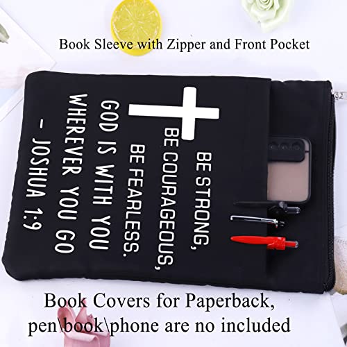 LQRI Joshua 1:9 Bible Verse Scripture Book Sleeve Christian Gift Religious Faith Bible Cover Book Protector Book Zipper Pouch (Joshua 1:9 Black Books)