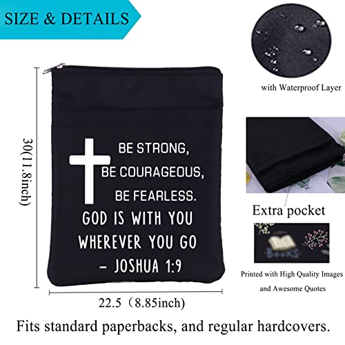 LQRI Joshua 1:9 Bible Verse Scripture Book Sleeve Christian Gift Religious Faith Bible Cover Book Protector Book Zipper Pouch (Joshua 1:9 Black Books)