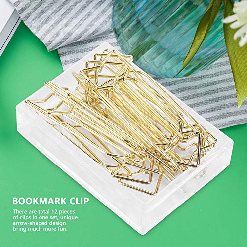 Bookmark Paper Clips, 12Pcs Gold Electroplating Metal Bookmark Clips, Arrow Shaped Funny Stationery Marking Clips for File Clips Bookmarks Photo Letter Holders Use