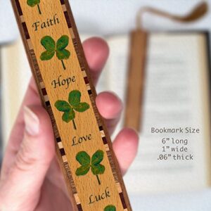 4 Leaf Lucky Clover (Faith Hope Love Luck) Wooden Bookmark with Tassel - Also Available with Personalization - Made in The USA