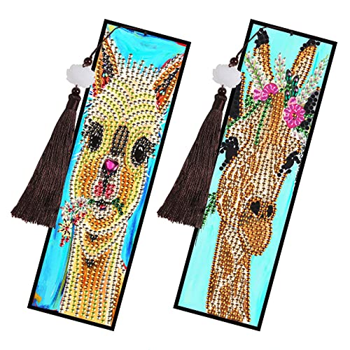 pigpigboss Giraffe Bookmark Diamond Painting Kit 2 Pieces Special Shaped Diamond Painting Art Leather Bookmark Diamond Dots DIY Bookmark Giraffe Diamond Painting for Adult Child Book Decor