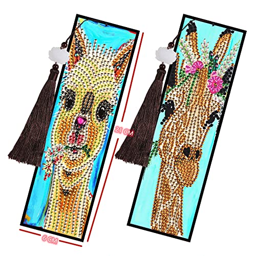 pigpigboss Giraffe Bookmark Diamond Painting Kit 2 Pieces Special Shaped Diamond Painting Art Leather Bookmark Diamond Dots DIY Bookmark Giraffe Diamond Painting for Adult Child Book Decor