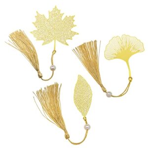 micro traders 3pcs leaf bookmarks classical vintage hollow metal bookmarks with tassel retro elegant book page marks for friends family classmates reading supplies gold (318_cr)