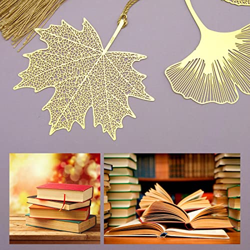 Micro Traders 3PCS Leaf Bookmarks Classical Vintage Hollow Metal Bookmarks with Tassel Retro Elegant Book Page Marks for Friends Family Classmates Reading Supplies Gold (318_CR)