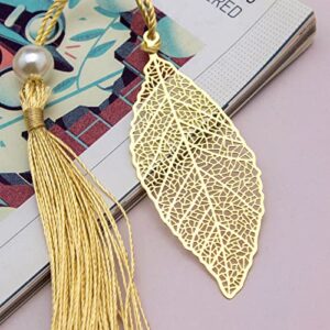 Micro Traders 3PCS Leaf Bookmarks Classical Vintage Hollow Metal Bookmarks with Tassel Retro Elegant Book Page Marks for Friends Family Classmates Reading Supplies Gold (318_CR)